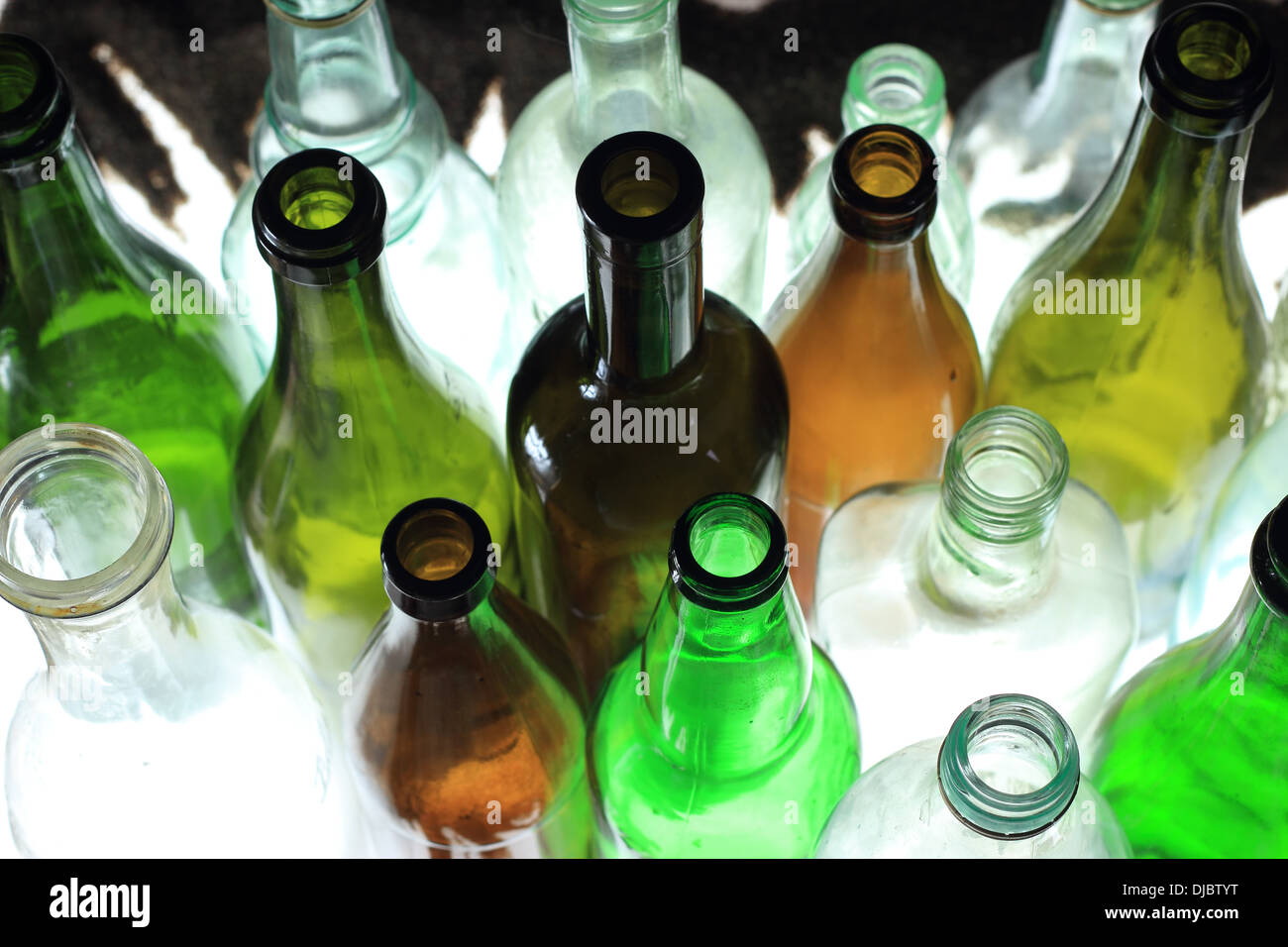 Glass recycling concept, bottles background Stock Photo - Alamy