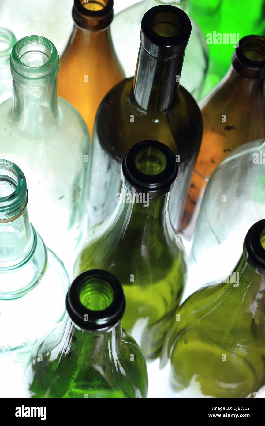 Glass recycling concept, bottles background Stock Photo - Alamy