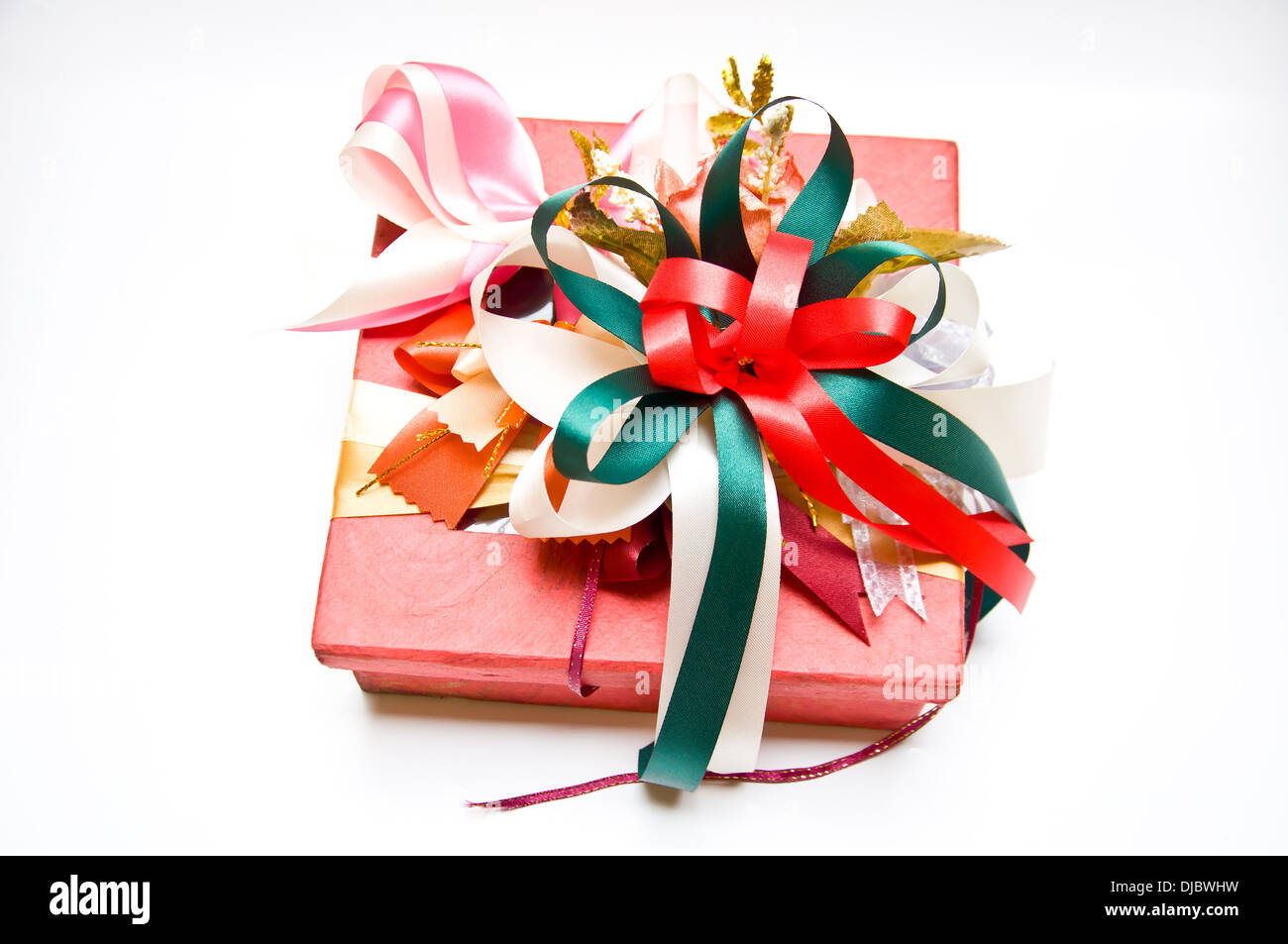 colorful of bow and red box on white background Stock Photo - Alamy