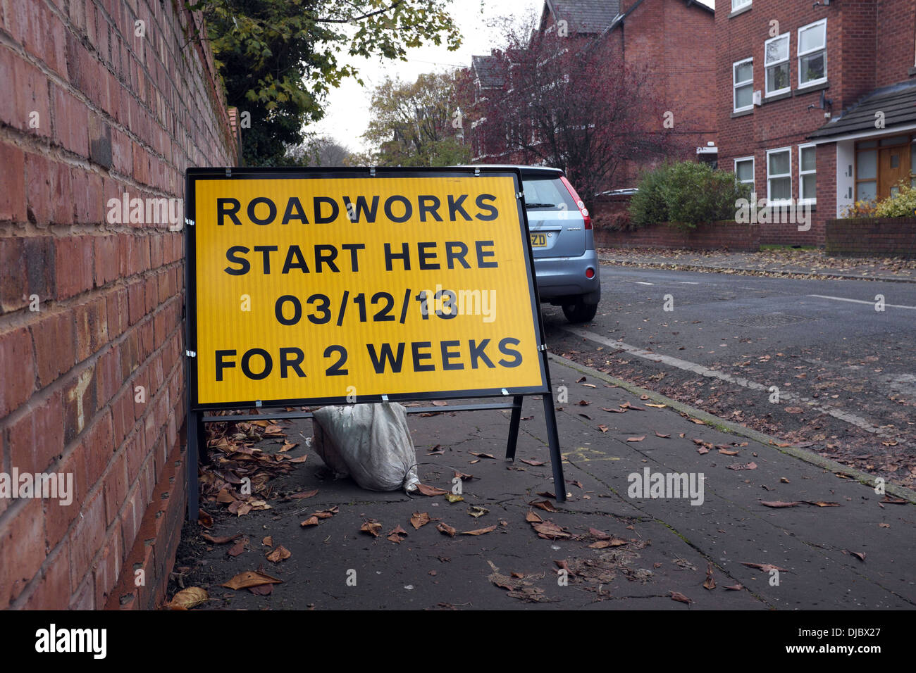 notice board giving advance notice of roadworks to be carried the ...