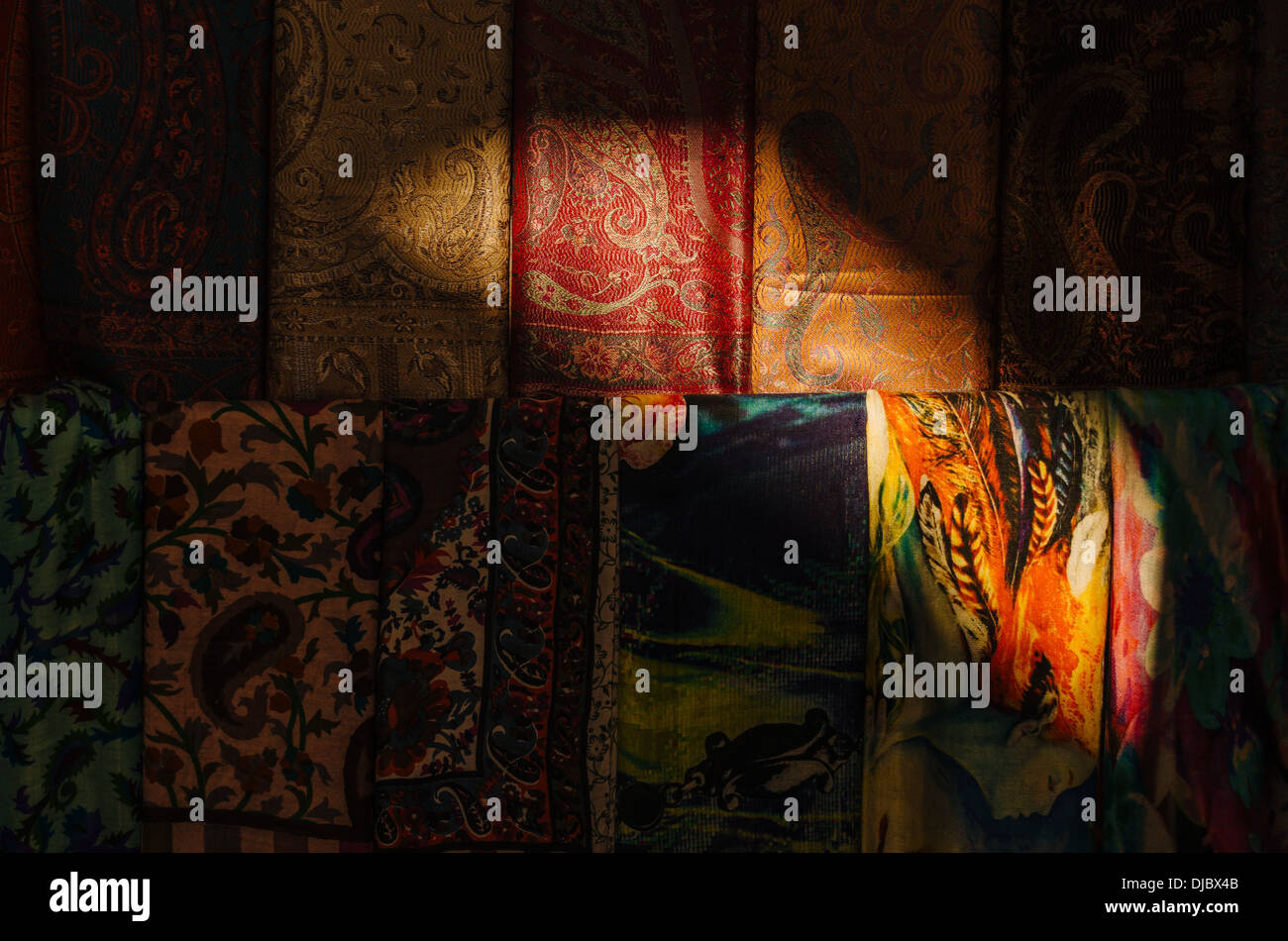 A ray of light illuminates the exotic fabrics on display at the Textile ...