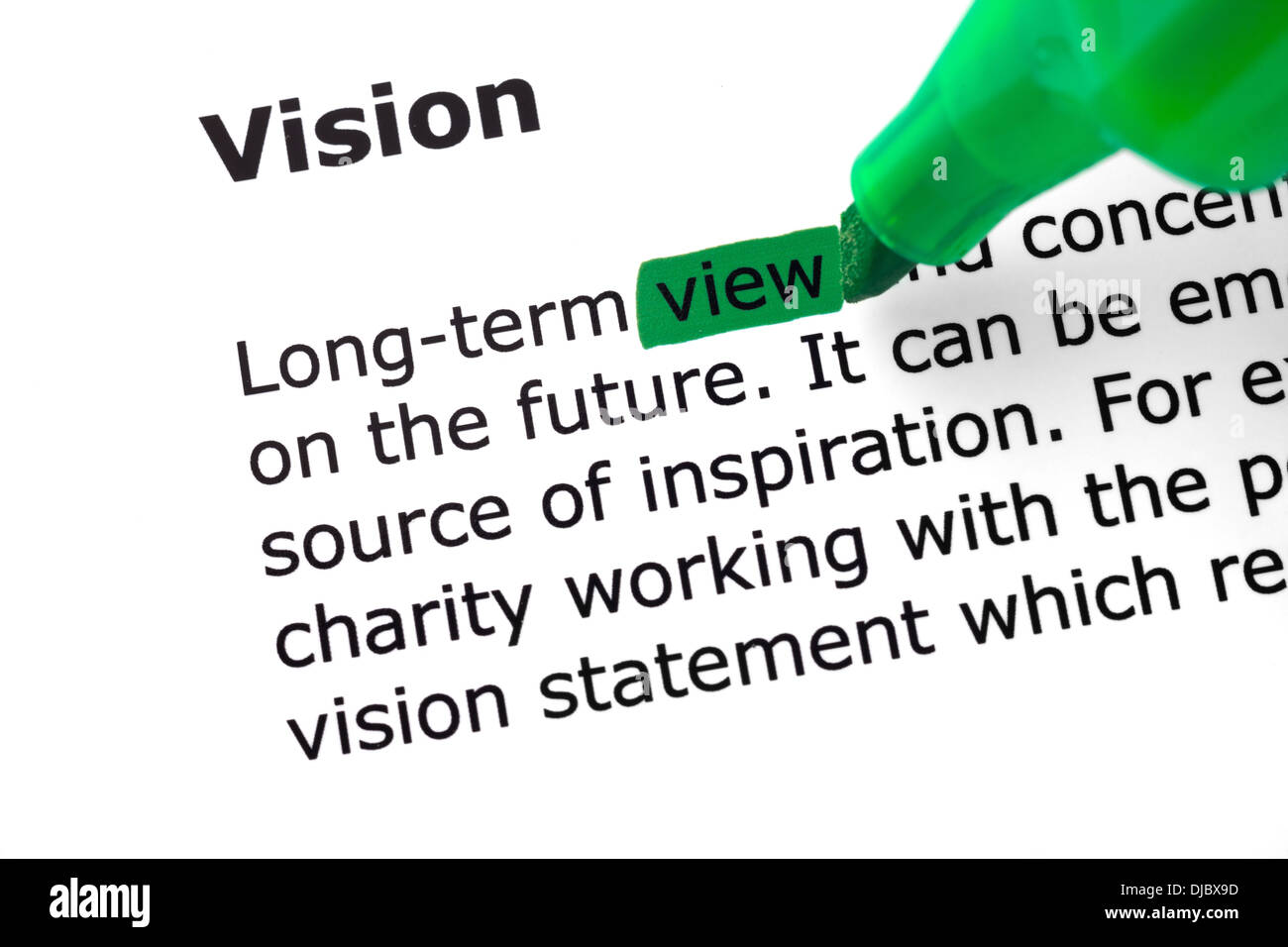 The word Vision highlighted in green with felt tip pen Stock Photo - Alamy