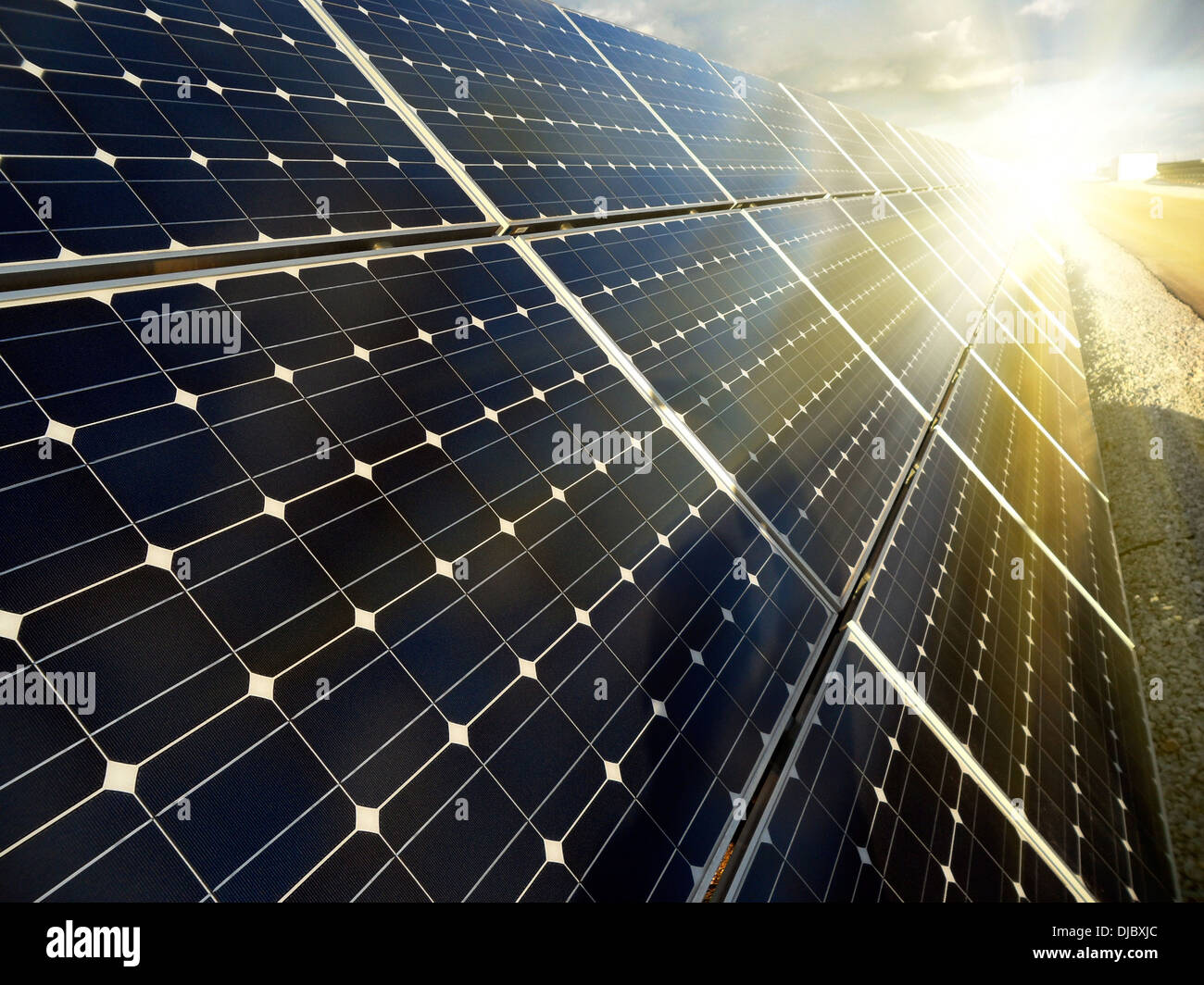 Power plant using renewable solar energy with sun Stock Photo - Alamy