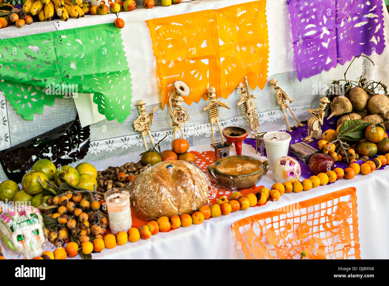 An altar or ofrendas set up to celebrate the Day of the Dead festival ...
