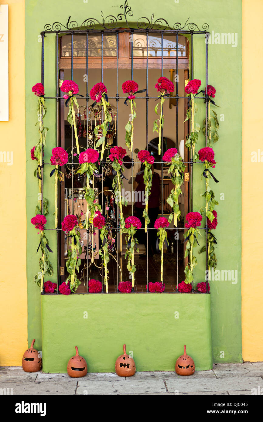 A window is decorated for the Day of the Dead festival known in spanish ...