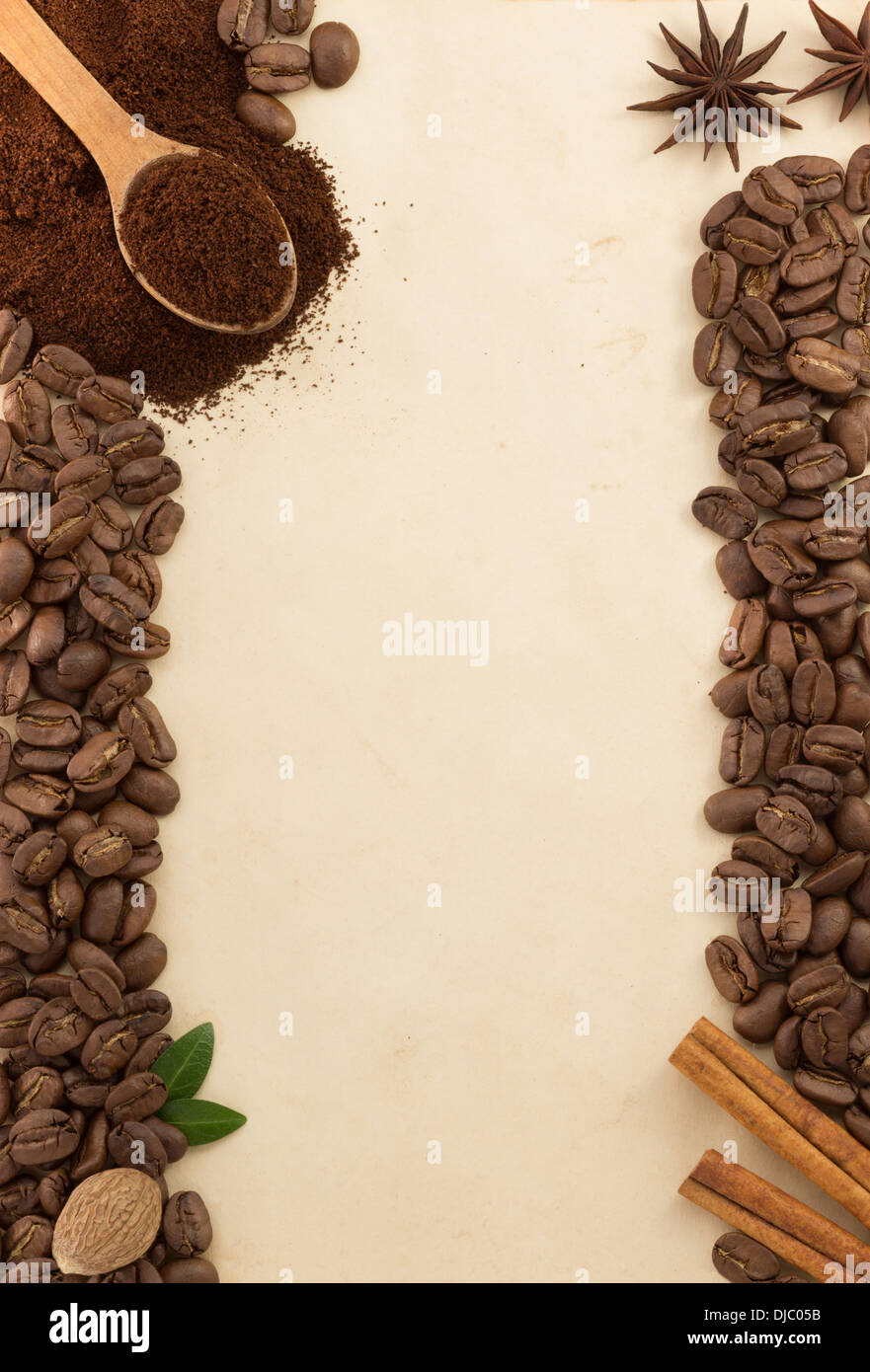 coffee beans and parchment as background Stock Photo - Alamy