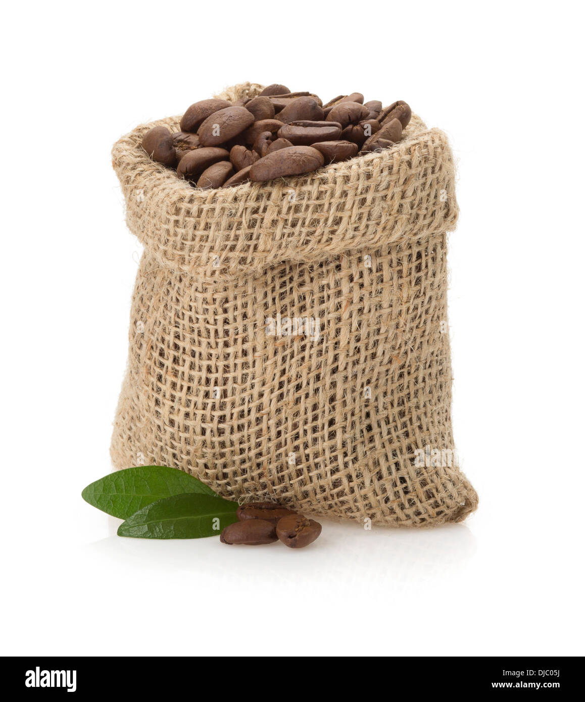 coffee beans in bag isolated on white background Stock Photo - Alamy