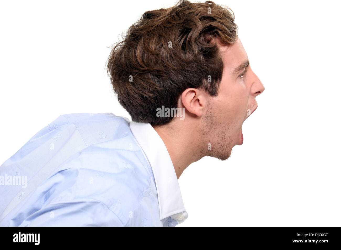 Profile of a shouting man Stock Photo - Alamy