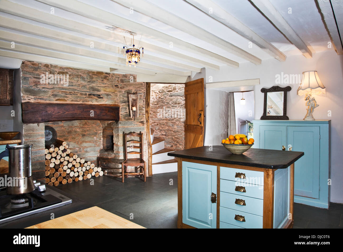 Modernised, traditional cottage kitchen in Devon Stock Photo - Alamy