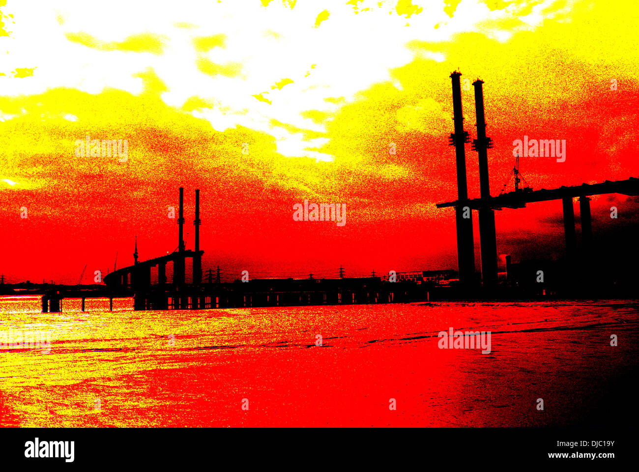A digitally modified photograph of the unfinished QE2 Bridge on the M25 ...