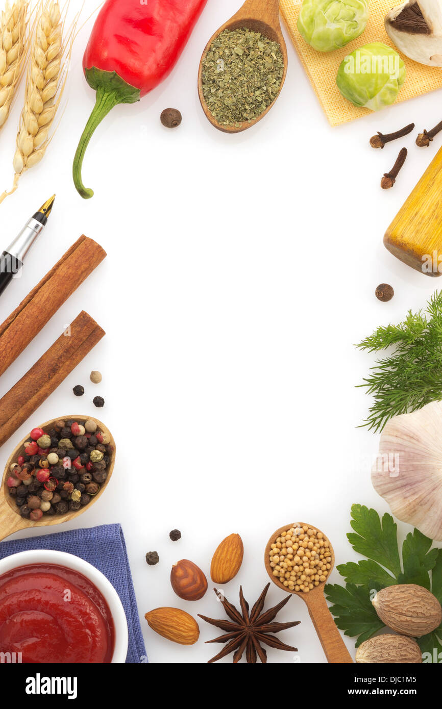 food ingredients and spices isolated on white background Stock Photo ...