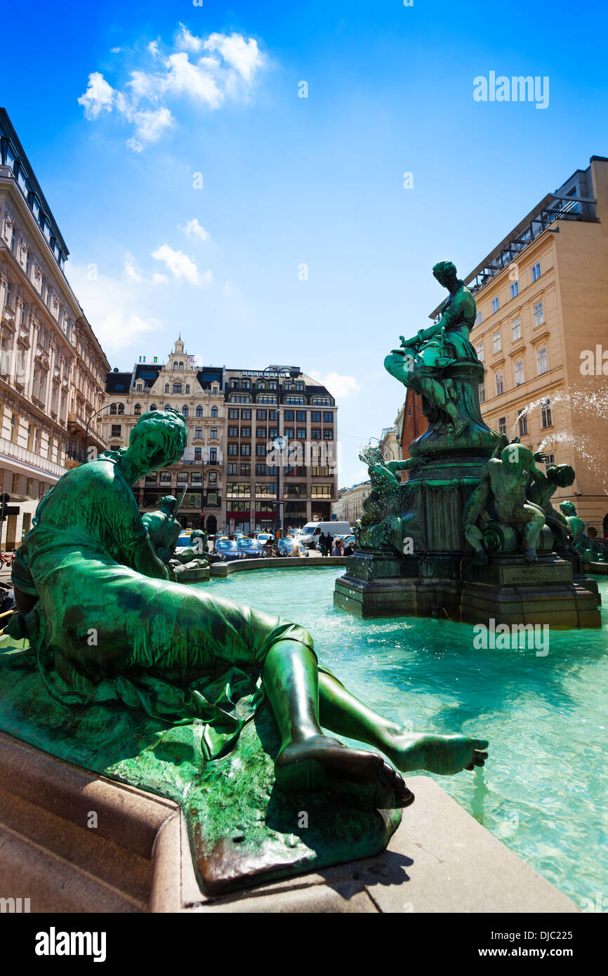 Donnerbrunnen fountain with sculptures in Vienna downtown in Austrian ...