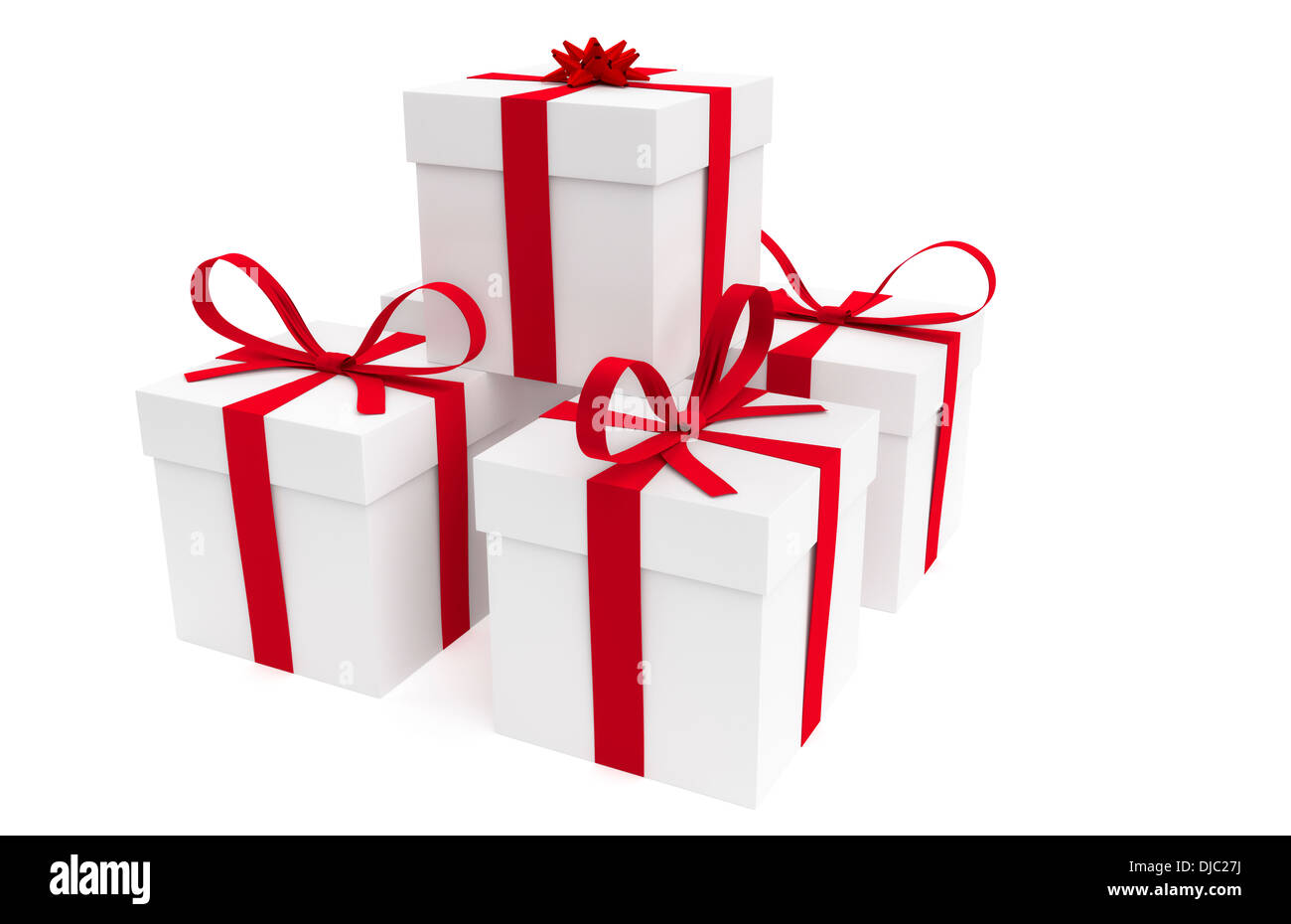 Stack of 4 gift boxes with lavish bows isolated on a white background ...