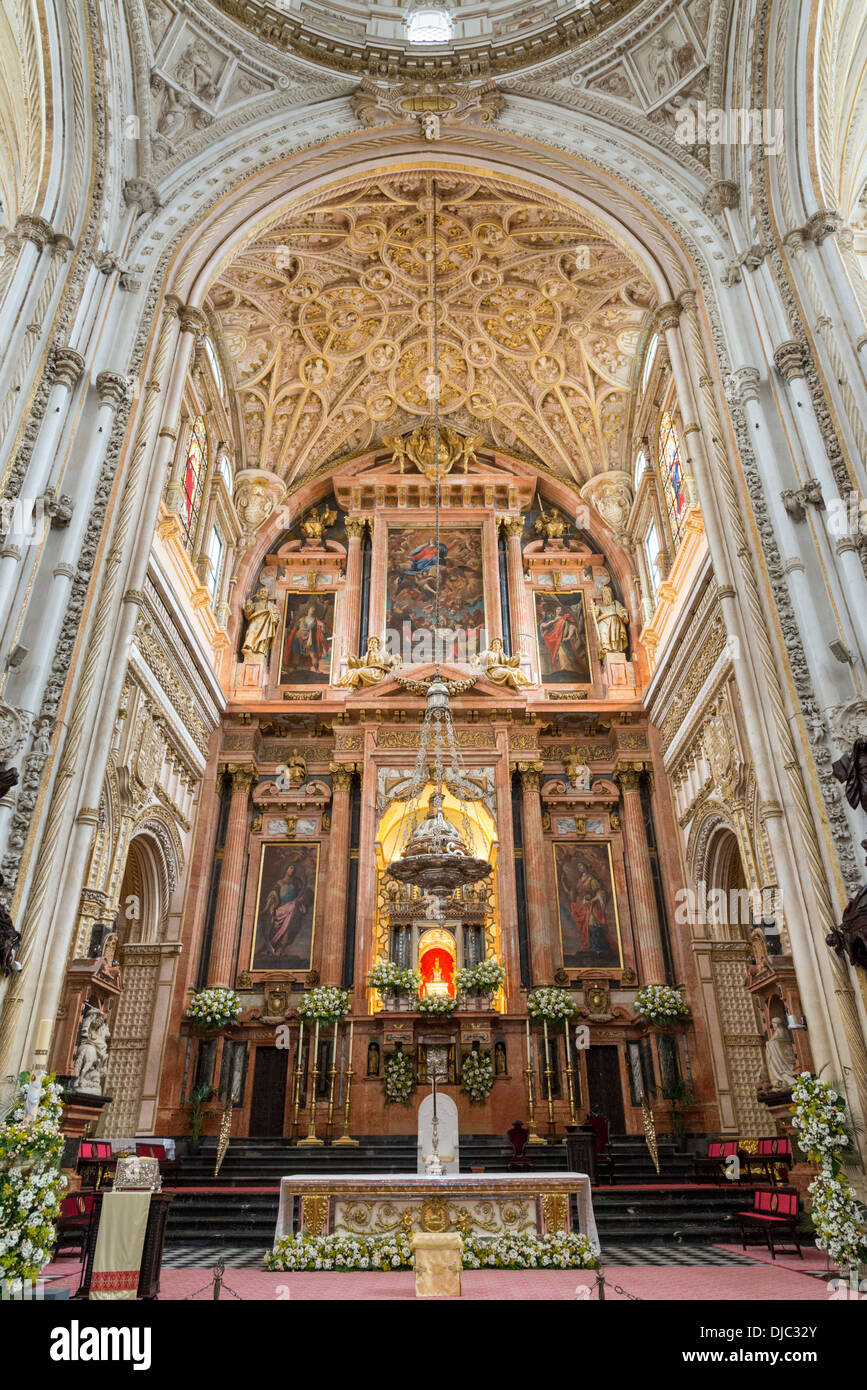 Catholic altar inside the Mosque–Cathedral of Cordoba, Andalusia Stock ...