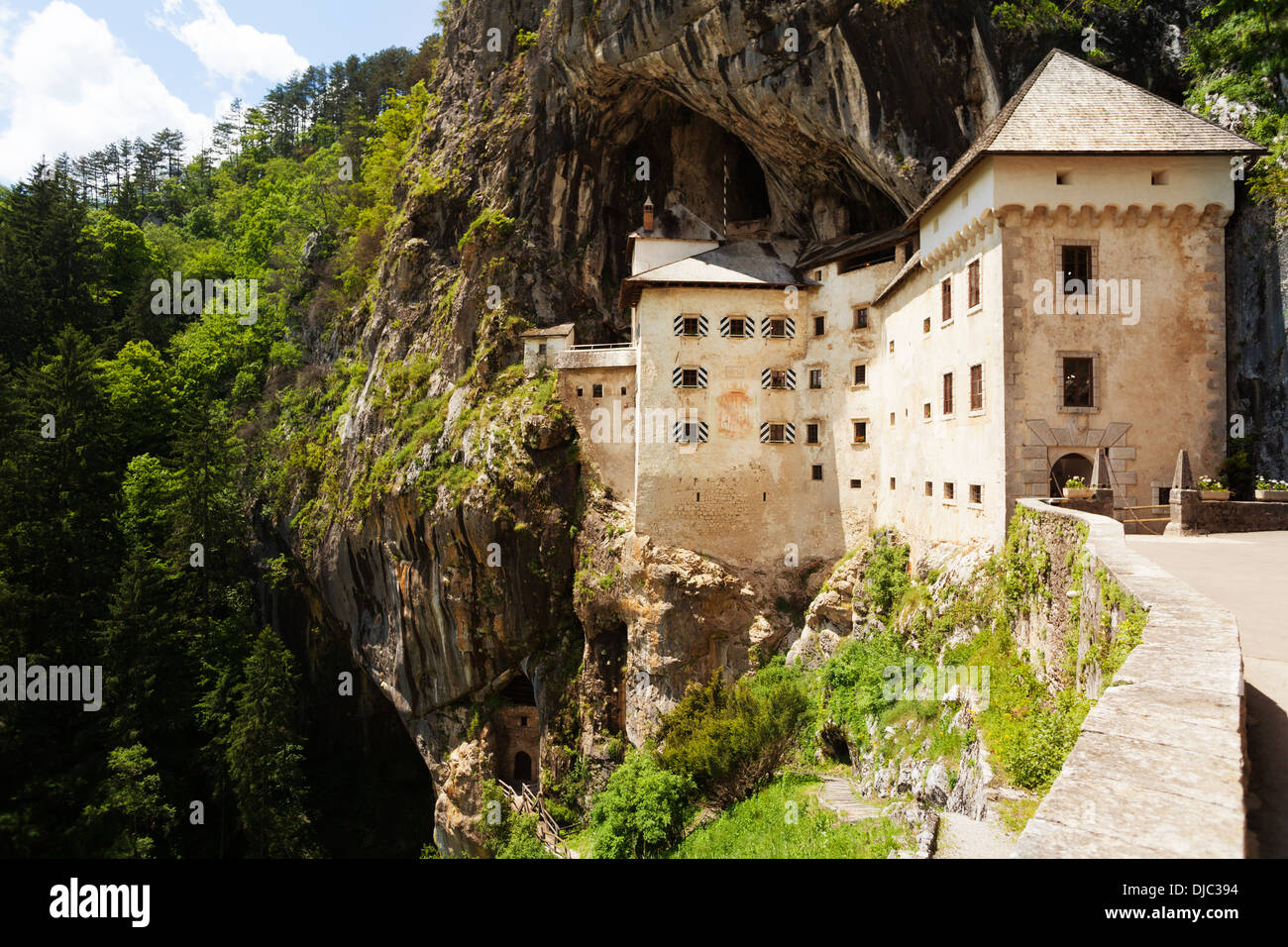 Gates of Predjama castle, build inside the mountain in Slovenia Stock ...