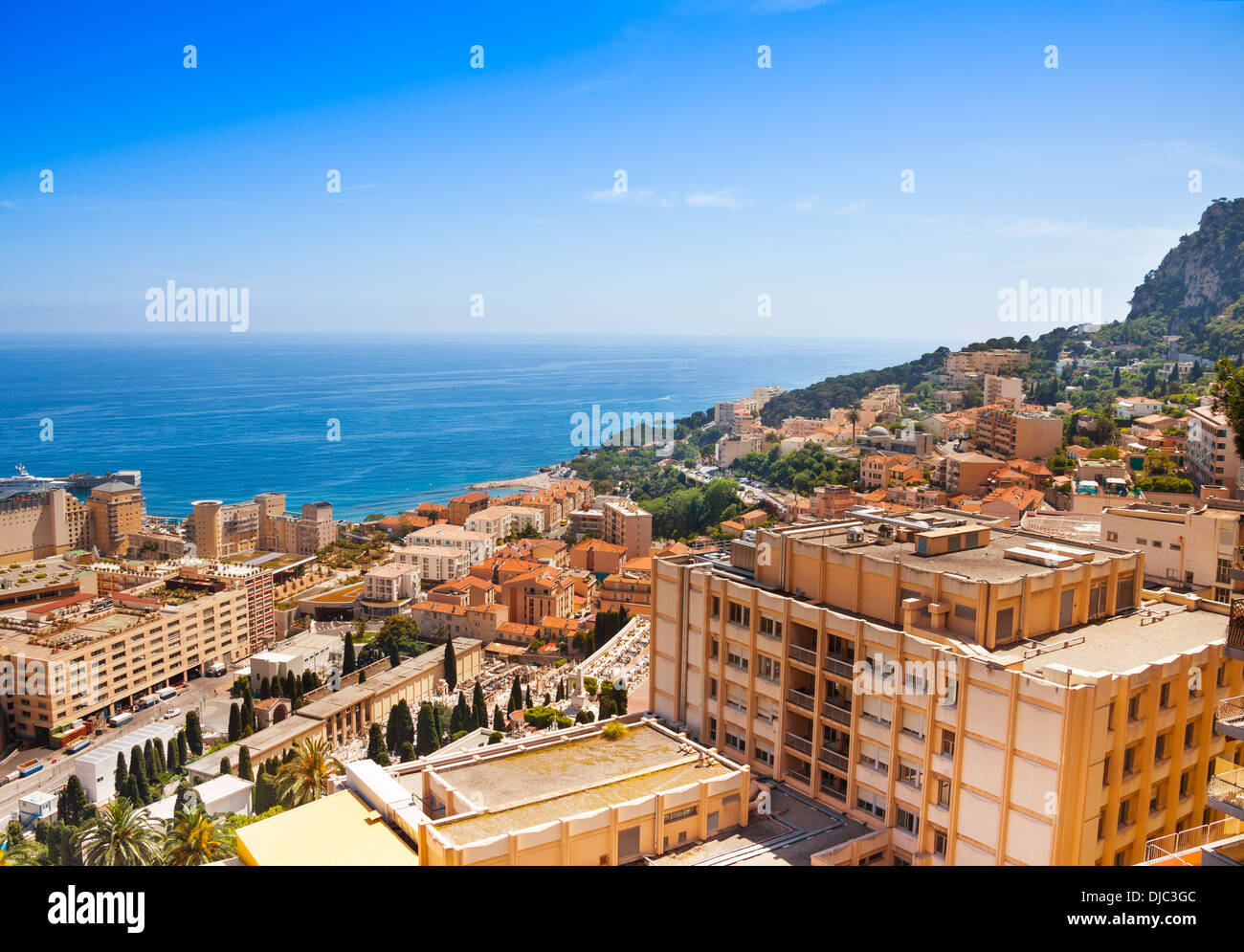 Panorama of modern part of city of Monaco and tiny little country in ...