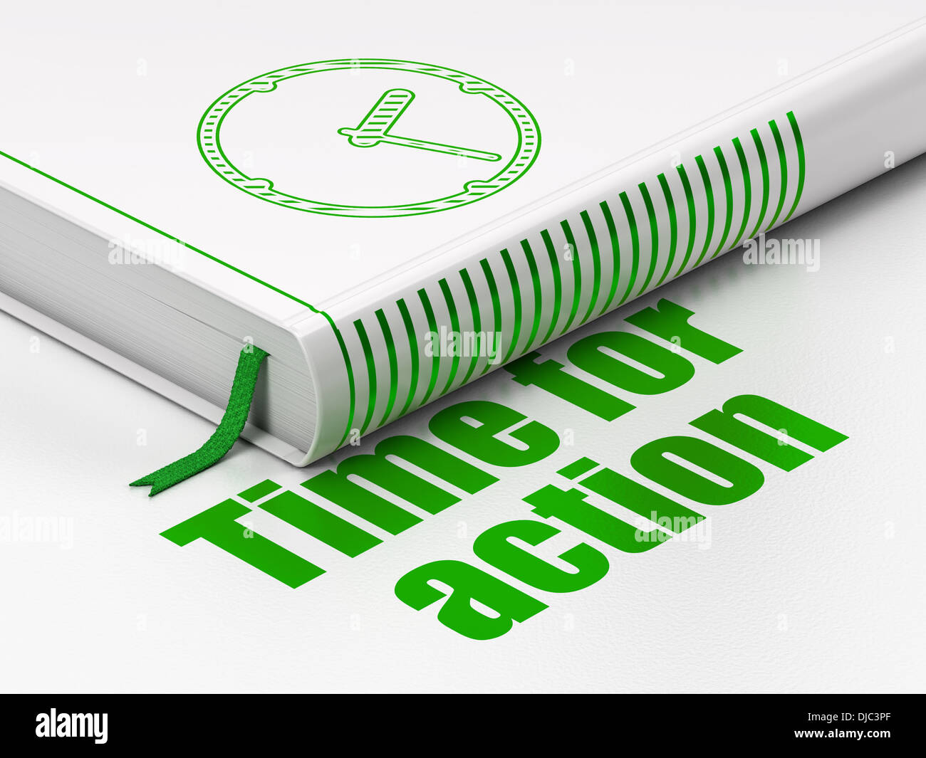 Book Clock, Time for Action on white background Stock Photo - Alamy