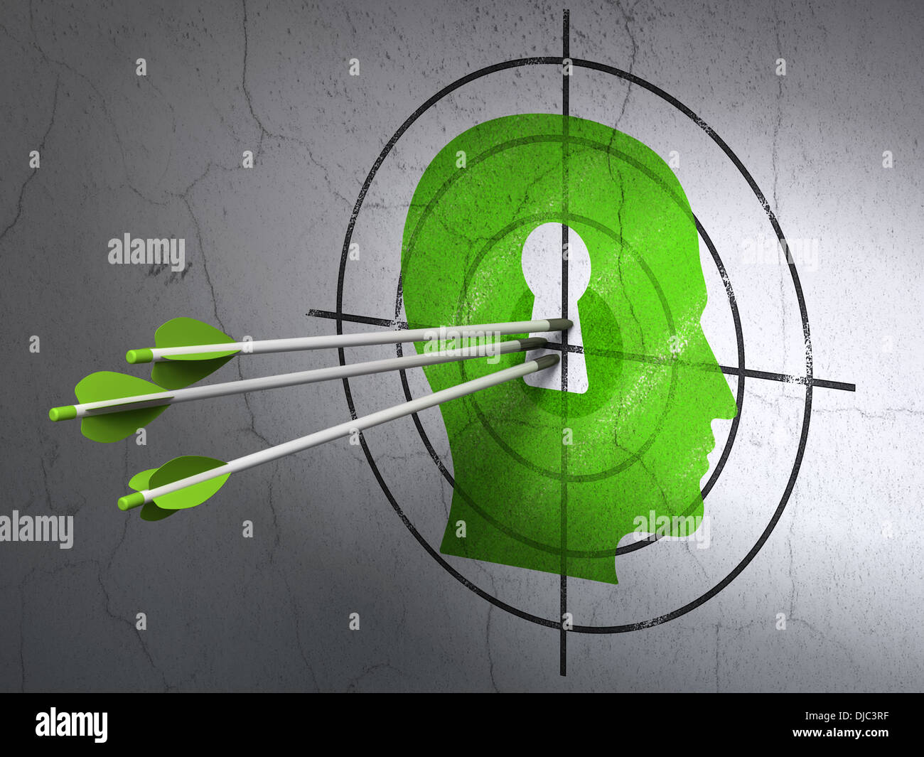 Education concept: arrows in Head With Keyhole target on wall Stock ...