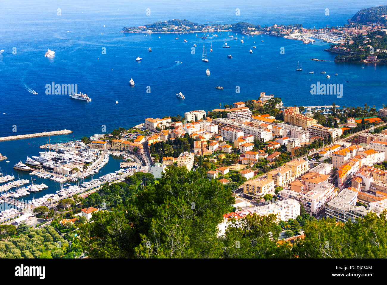 Nice panorama of the bay with ships and boats in the Mediterranean sea ...