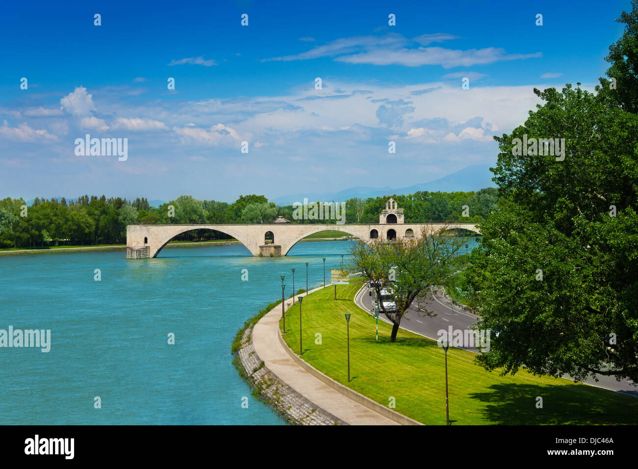 Ruins of bridge over the river in Avignon in Provence, France Stock ...