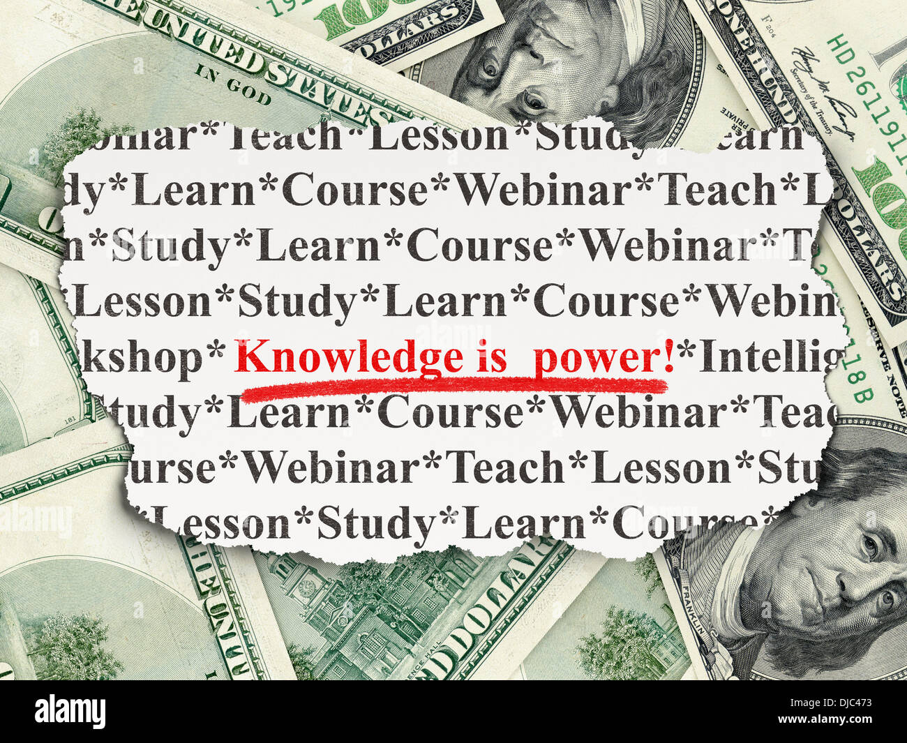 Education concept: Knowledge Is power! on Money background Stock Photo ...