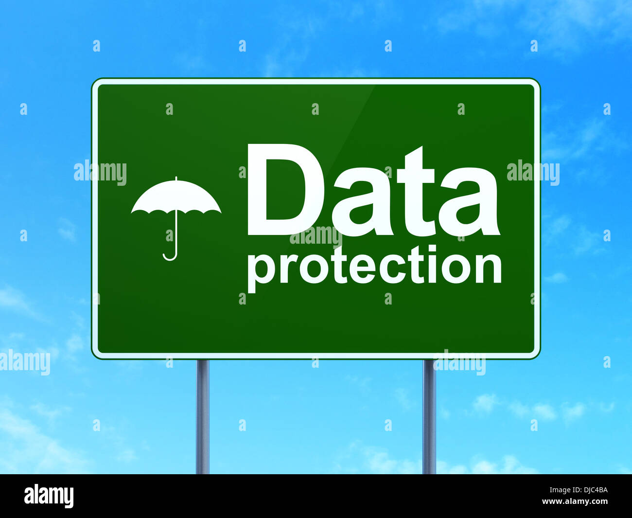 Safety concept: Data Protection and Umbrella on road sign Stock Photo ...