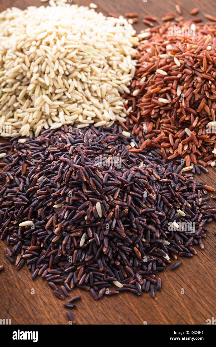 Healthy rice variety: brown, red and wild black Stock Photo - Alamy