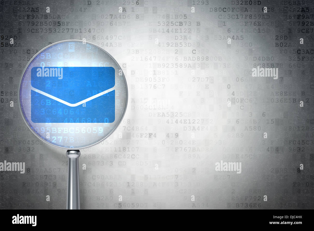 Finance concept: Email with optical glass on digital background Stock ...