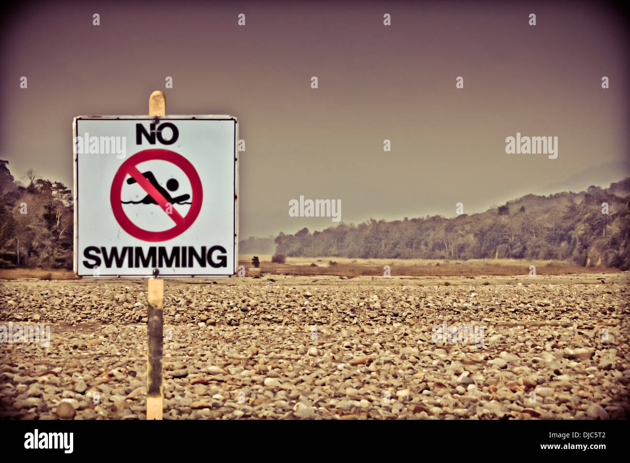 Signboard No Swimming at Seashore Stock Photo - Alamy