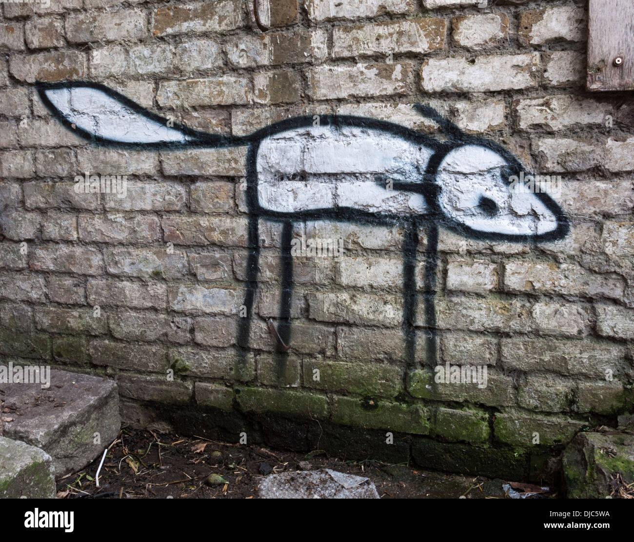 Fox painted by the street art Stik in Hackney City Farm, east London ...