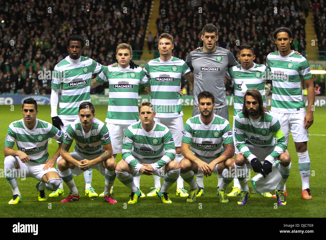 Glasgow, Scotland. 26th Nov, 2013. Celtic players line up pre match the ...