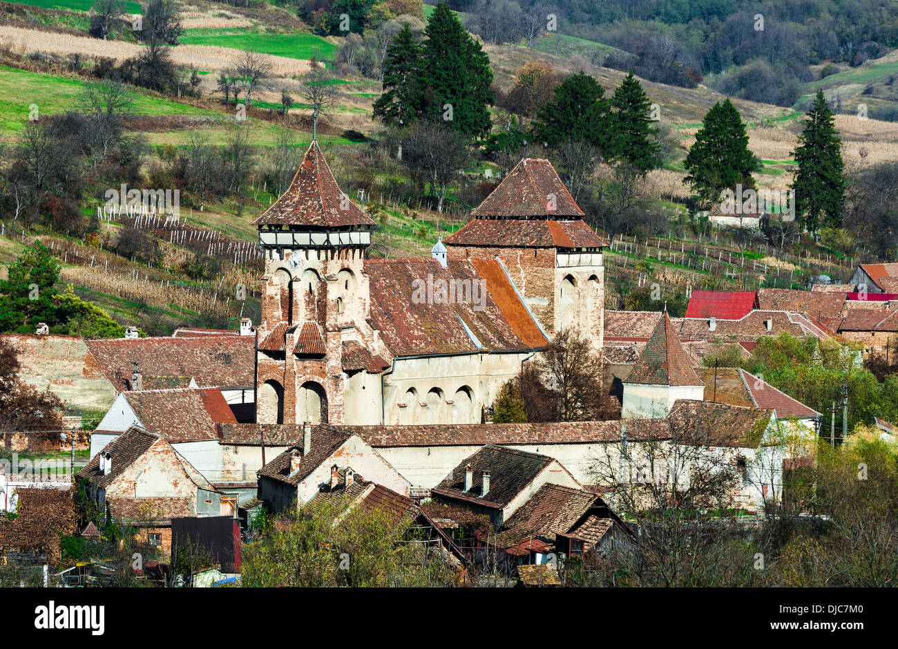 Transylvania medieval scenery with fortified churches. Valea Viilor ...