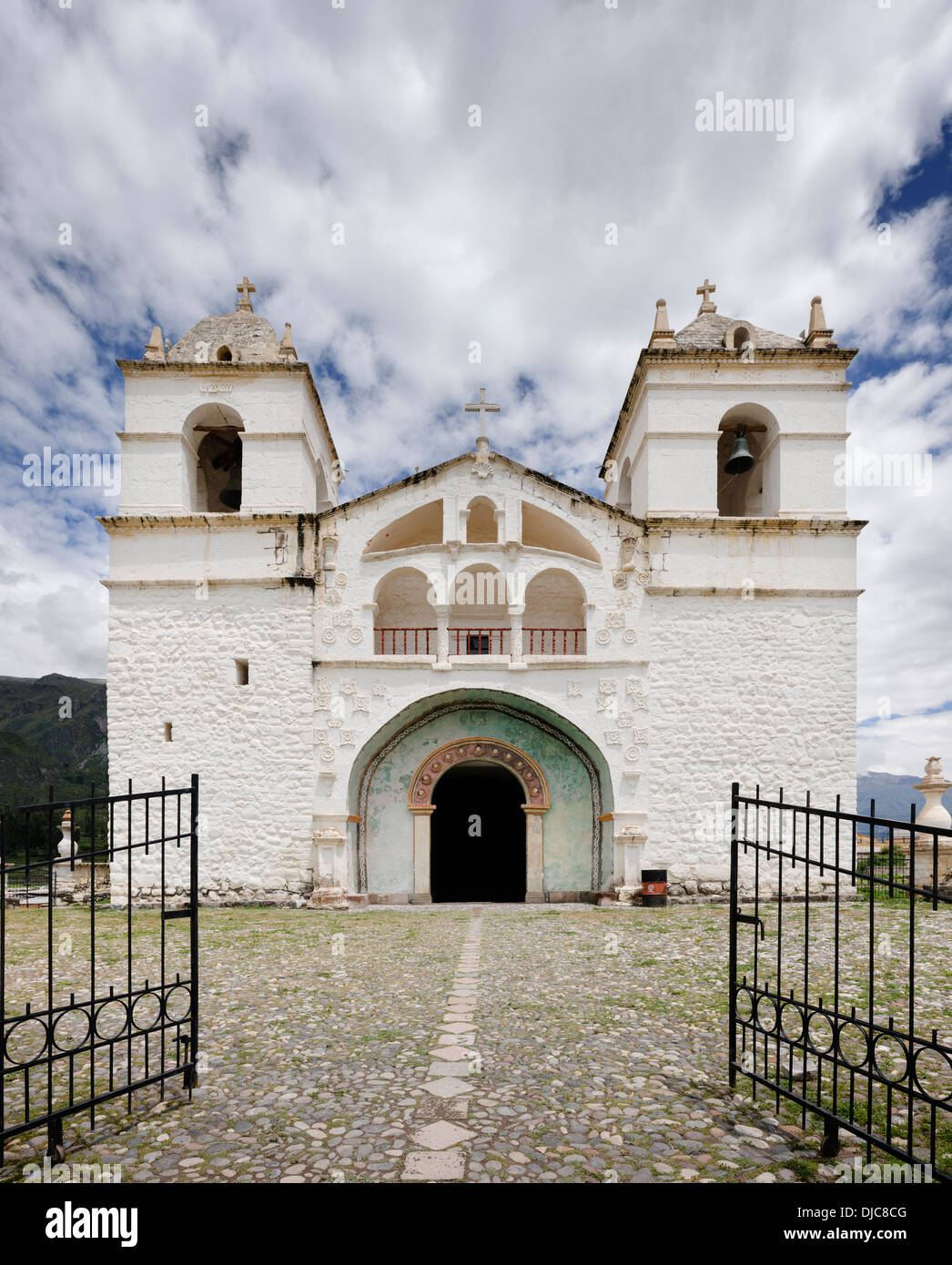Church of Maca in Maca Village in the Colca Valley, north of Arequipa ...
