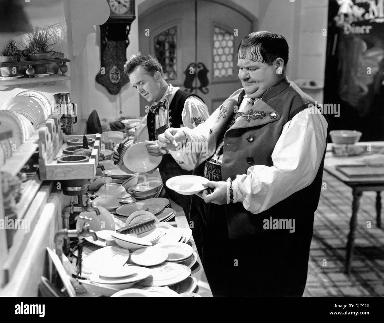 Stan Laurel and Oliver Hardy on-set of the Film, Swiss Miss, 1938 Stock ...