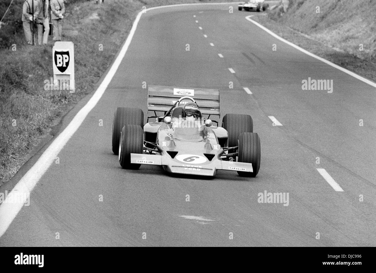 Jochen Rindt in a Lotus 72 at Clermont-Ferrand, winning the French GP ...