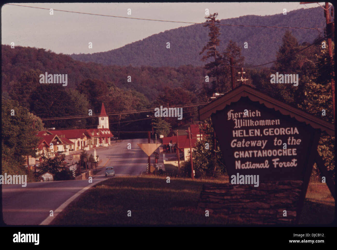 The entrance to Helen, Georgia, near Robertstown, features shops lining ...
