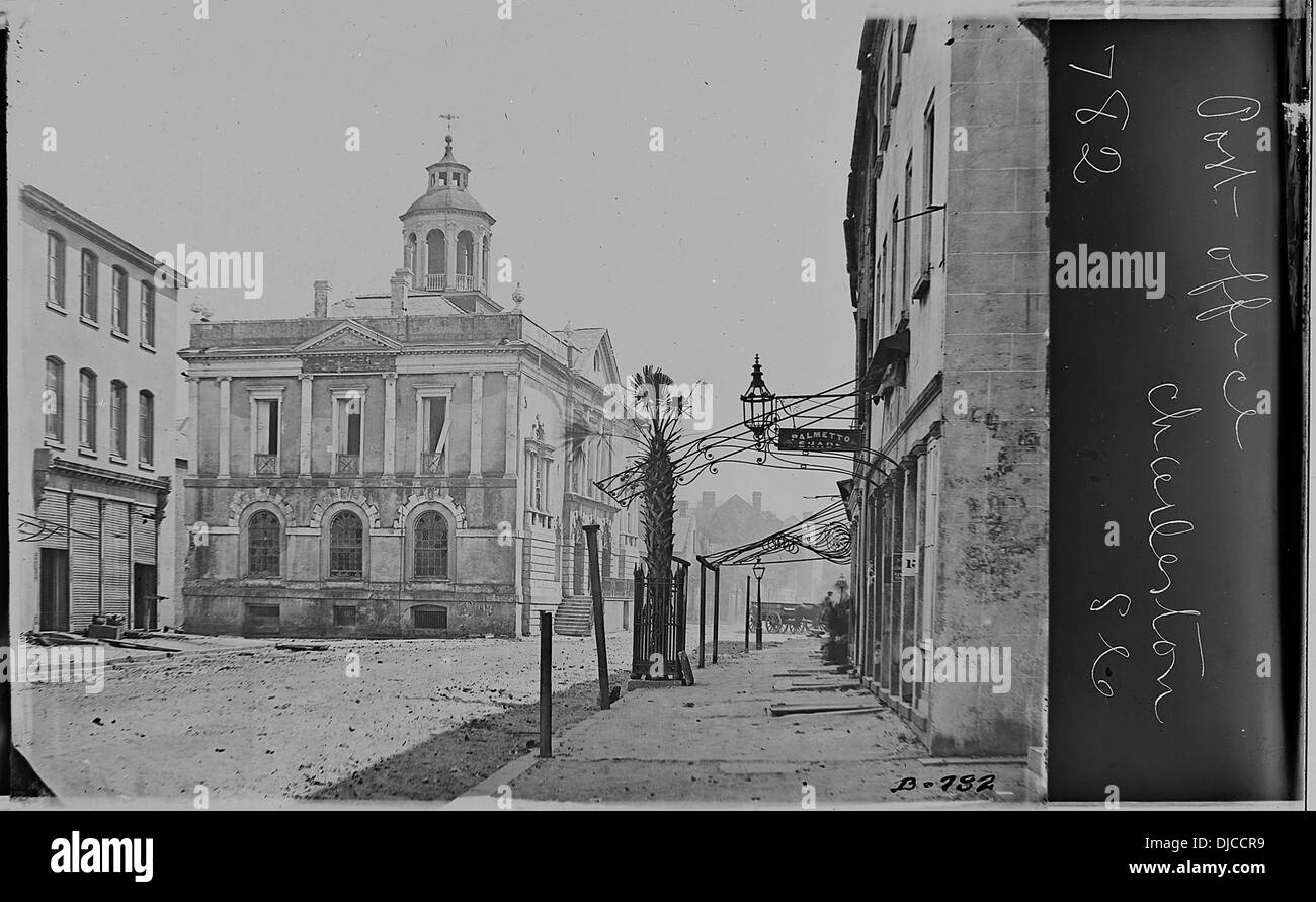 A historical photograph of the Post Office building in Charleston ...