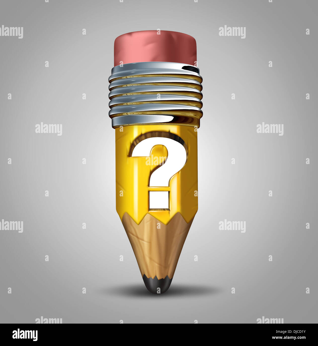 Pencil question mark concept with a miniature pencil with a hole ...