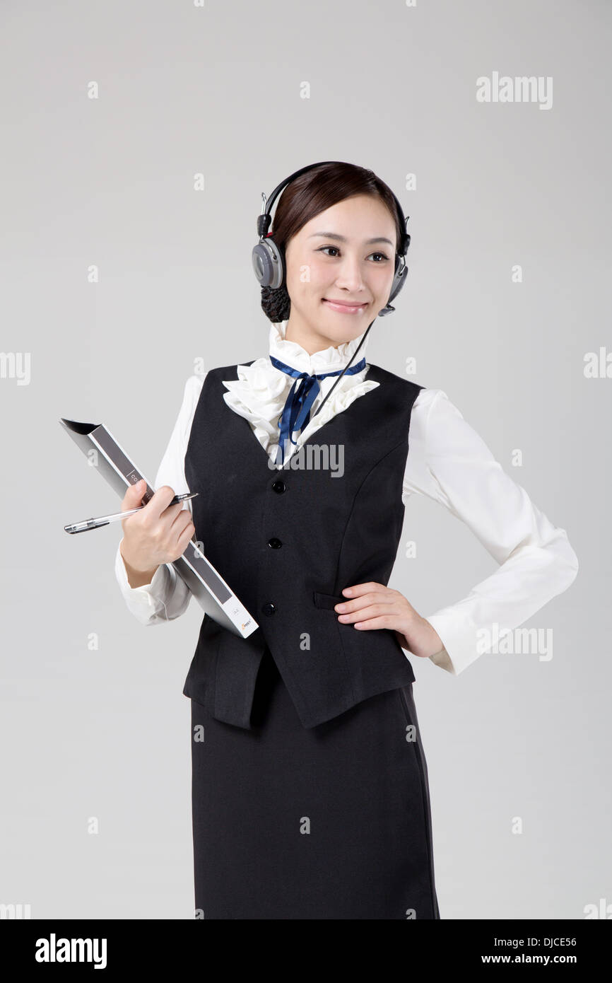 Business Woman with Headset, Telephone Operator Stock Photo - Alamy