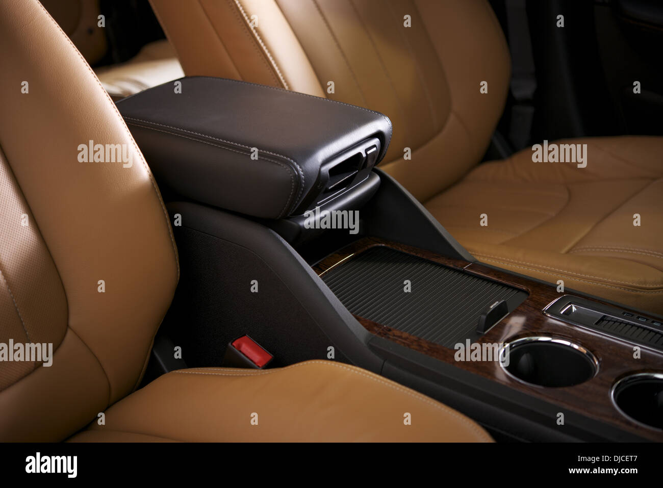 Car Leather Seats and Arm Rest. Modern Vehicle Interior Closeup Stock ...