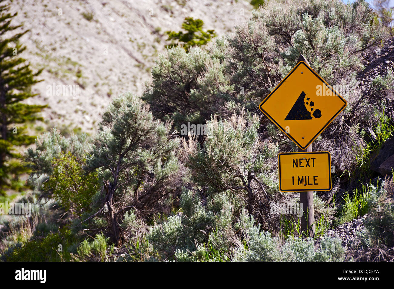 Falling Rocks Road Sign. Next One Mile. Traffic Signs Collection Stock ...
