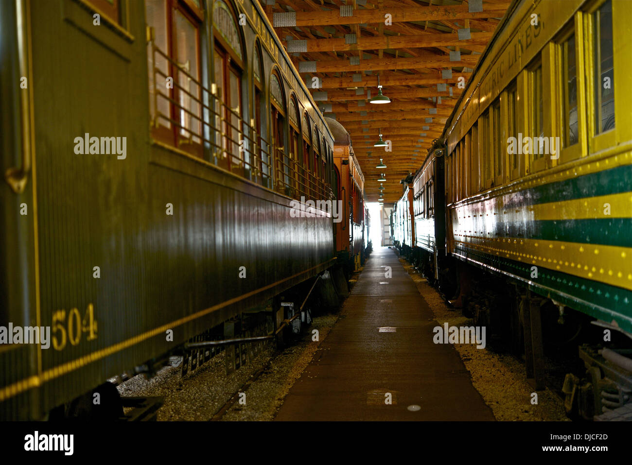 Inside American Railroad Museum. Old Railroad Passenger Carts. Railroad ...