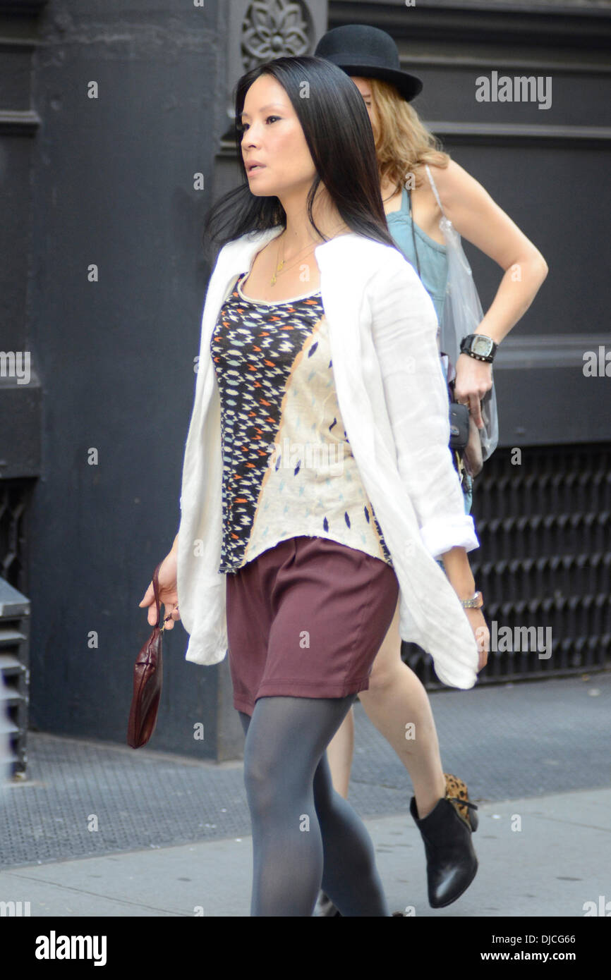 Lucy Liu on the set of ' Elementary' in Soho, Manhattan New York City ...