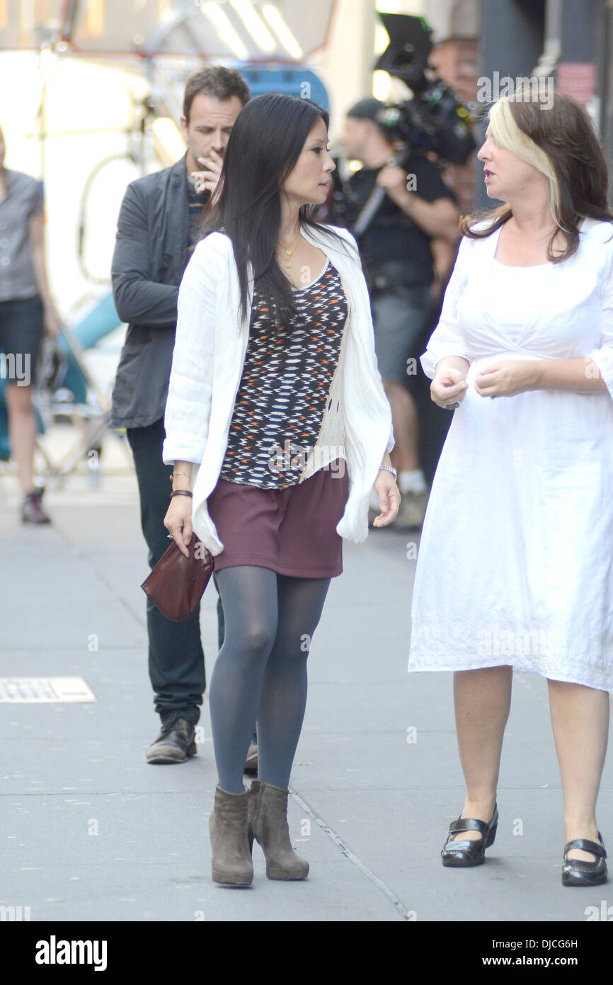 Lucy Liu on the set of ' Elementary' in Soho, Manhattan New York City ...