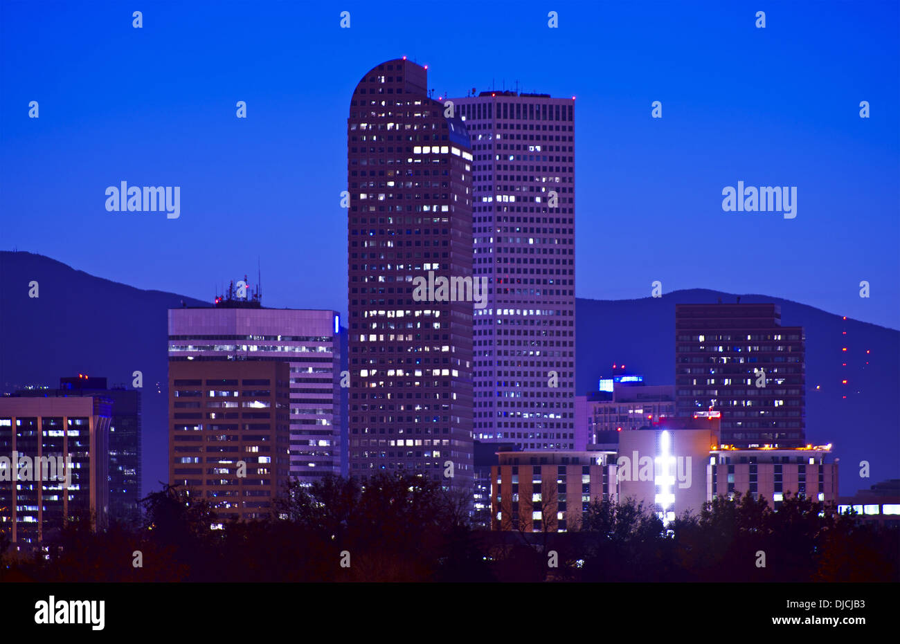 Downtown Denver City Skyline at Night. Denver, Colorado, USA Stock ...