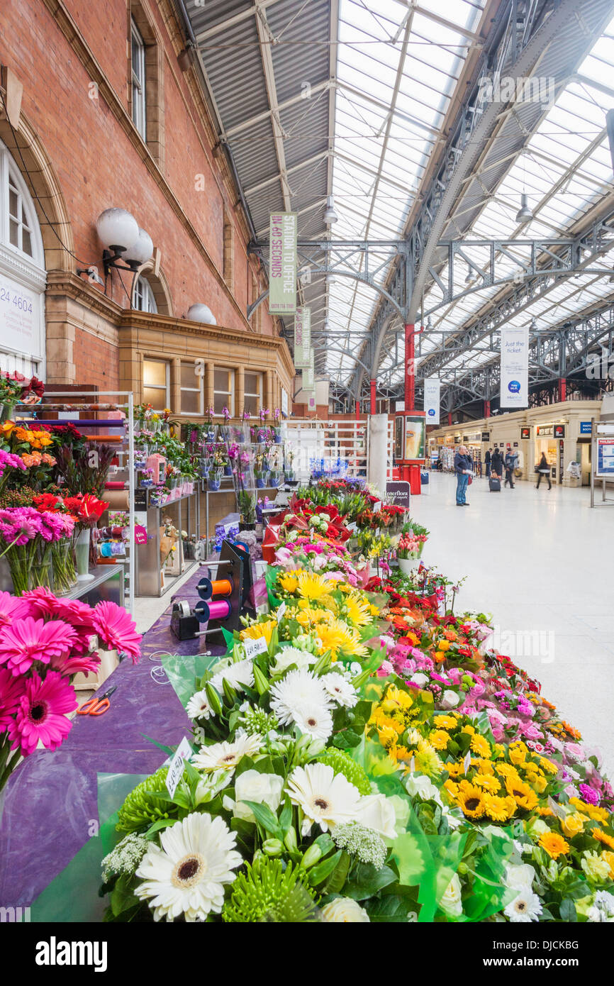 England, London, Marylebone Station, Flower Stall and Station Interior ...