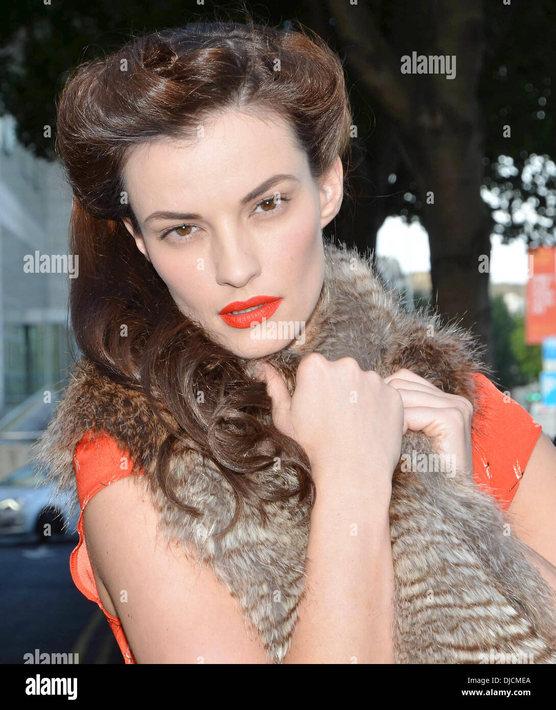 Model Karen Fitzpatrick wears pretty printed dresses and faux fur from ...