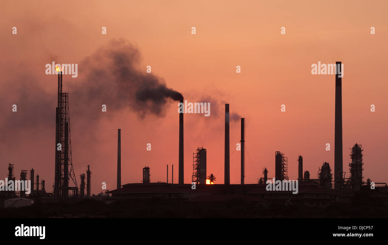 Curacao, Willemstad, Old oil refinery at dusk Stock Photo - Alamy