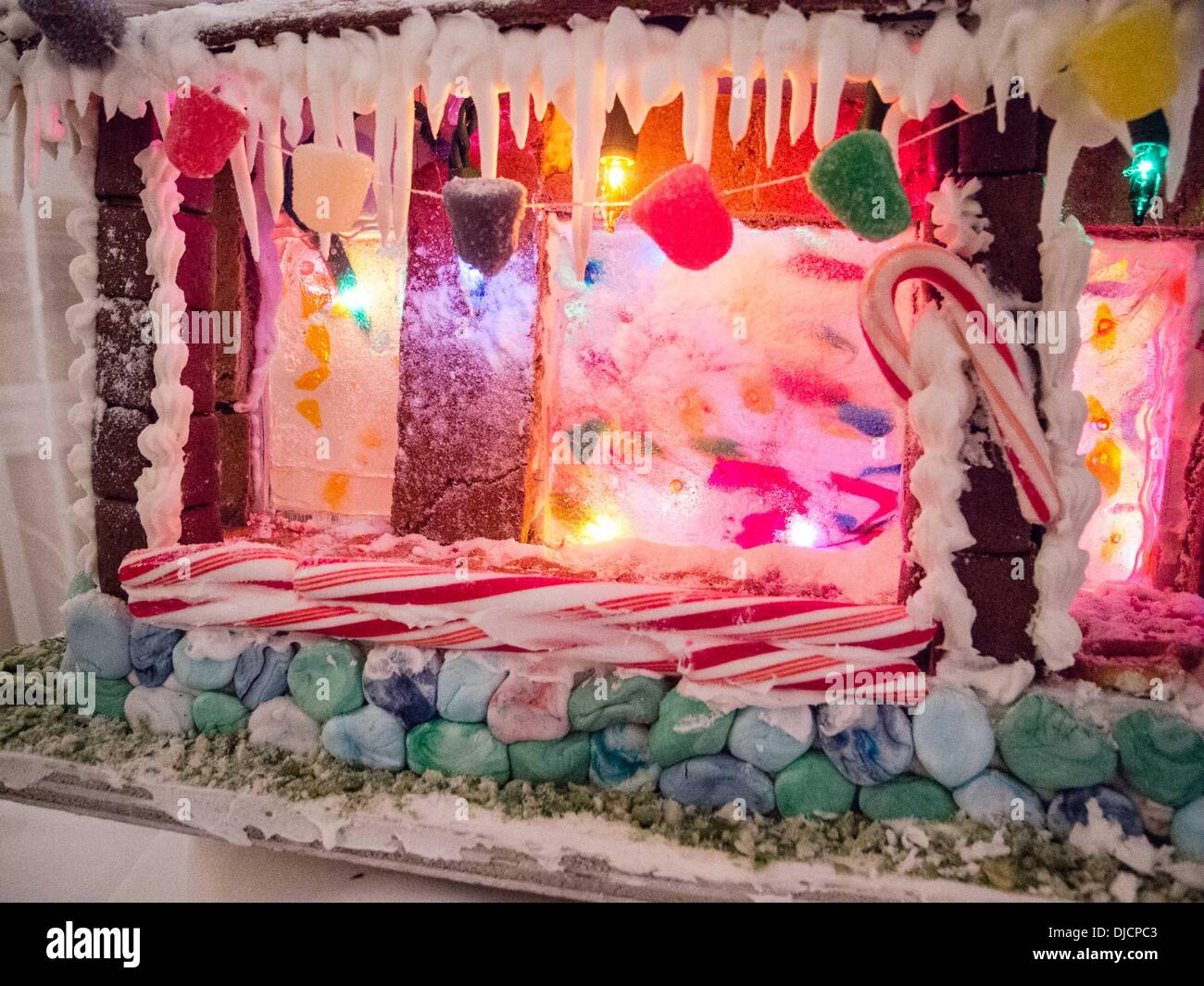 Gingerbread house with candy windows hi-res stock photography and ...