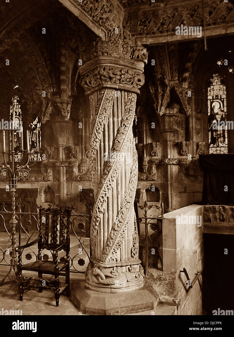 Rosslyn Chapel Apprentice Pillar Victorian period Stock Photo - Alamy